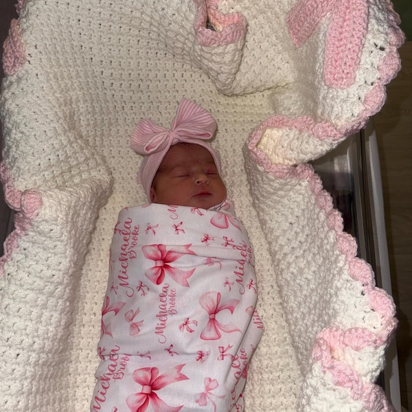 Coquette Bow Swaddle Set, Pink Bow Baby Blanket, Girl Newborn Swaddle ...