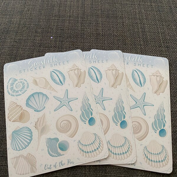 Sticker Sheet Seashells Blue, Journal Stickers Shells, Summer Stickers ...