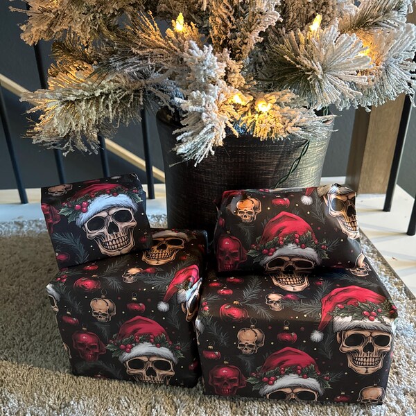 Skull Ornament Gothic Wrapping Paper Roll | Skull and Pine Trees ...