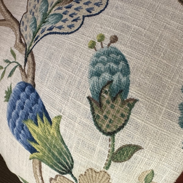 P. Kaufmann Brissac Floral Print Linen Navy Sapphire Navy Blue Green ...