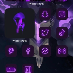Purple Neon App Icons, Neon Aesthetic Ios 14 Icons, iPhone Icon Pack ...