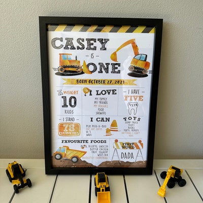 Editable Construction Birthday Board Truck Birthday Board Milestone ...