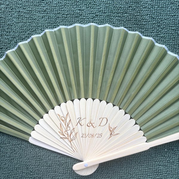 Personalized Custom Sage Green Fabric Fans Wedding Party Favors Gifts ...