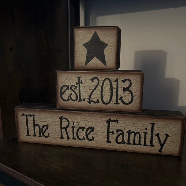 Primitive Personalized Wooden Stacking Block Set Rustic Shelf Sitter - Etsy