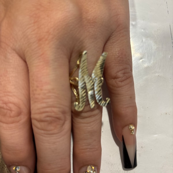 10k Solid Gold Cursive Initial Letter Monogram Ring (large 28.8mm ...