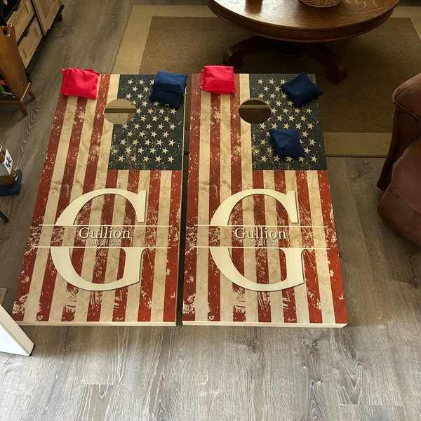 Custom Monogram Cornhole Boards - Design Personalized Outdoor Lawn Game ...