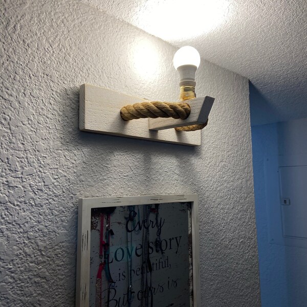 Wall Lamp,reclaimed Wood Sconce With Rope, Rope Wall Lamp Lighting ...