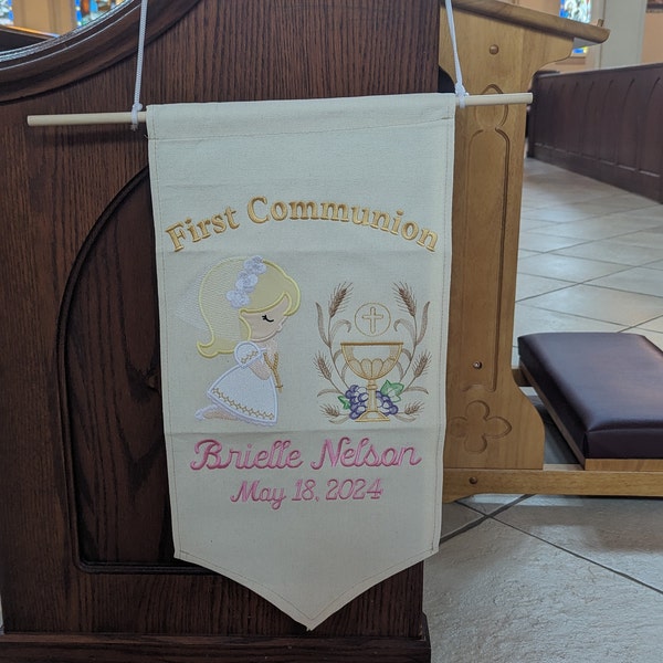 Holy Communion Banner, Personalized First Communion Sign, Embroidered ...