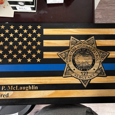 Blue Line Wooden Flag, Police Badge Flag, Wooden Signs, Custom Sign ...