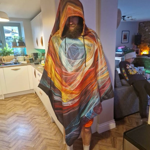 Rainbow Hooded Poncho, Psychedelic, Abstract, Hippie, Psy-trance ...