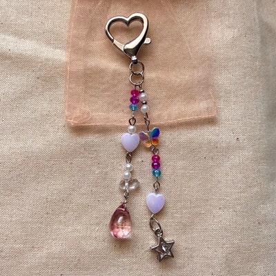 Pink Strawberry Beaded Keychain / Pearl / Sparkly / Flower / Colors ...