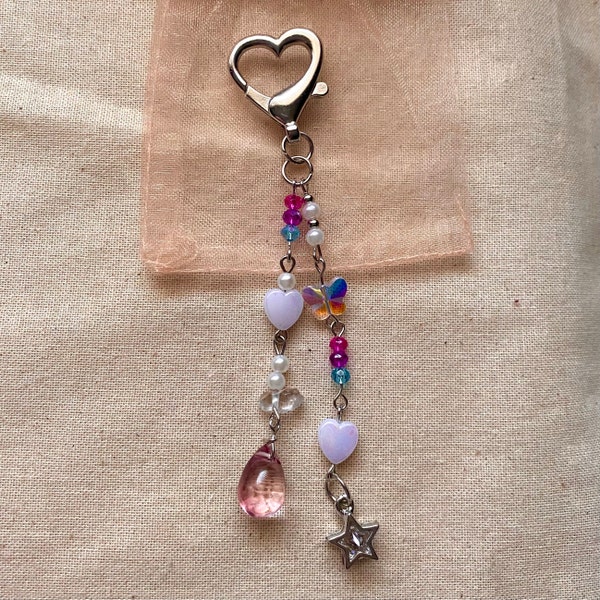 Silver Crystals Beaded Keychain / Pearl / Iridescent / Water Drop ...