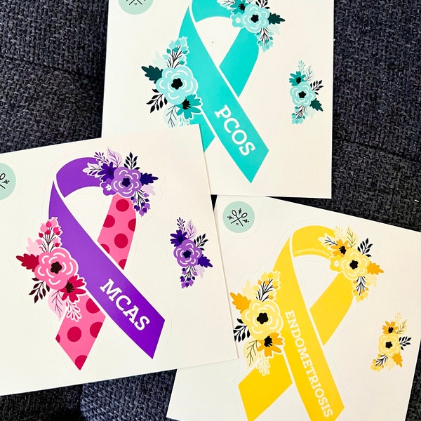 PCOS Sticker, Polycystic Ovarian Syndrome Awareness, Floral Teal ...