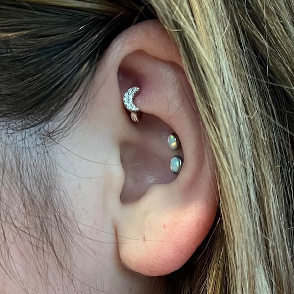 Tiny Moon Rook Hoop Earring • Helix Hoop • Rook Earring • Helix Diamond ...