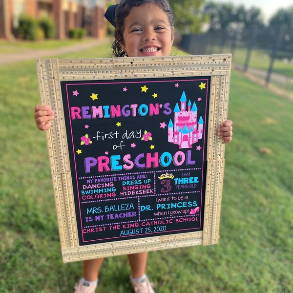 Editable First Day of Preschool Sign, Princess First Day of School Sign ...