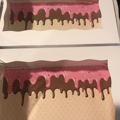 Waffle Cone Digital Paper Dripping Chocolate and Strawberry Ice Cream ...