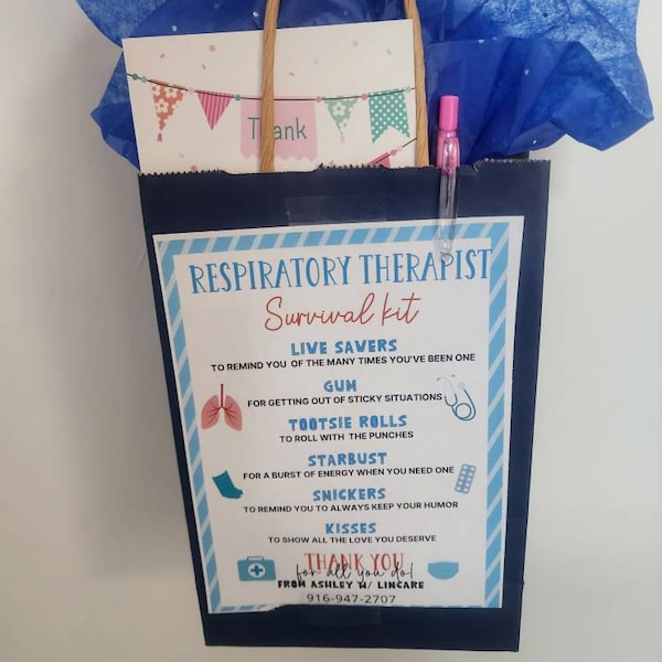 EDITABLE Respiratory Therapist Survival Kit Gift Tag, Medical Survival Kit Favor, Respiratory ...
