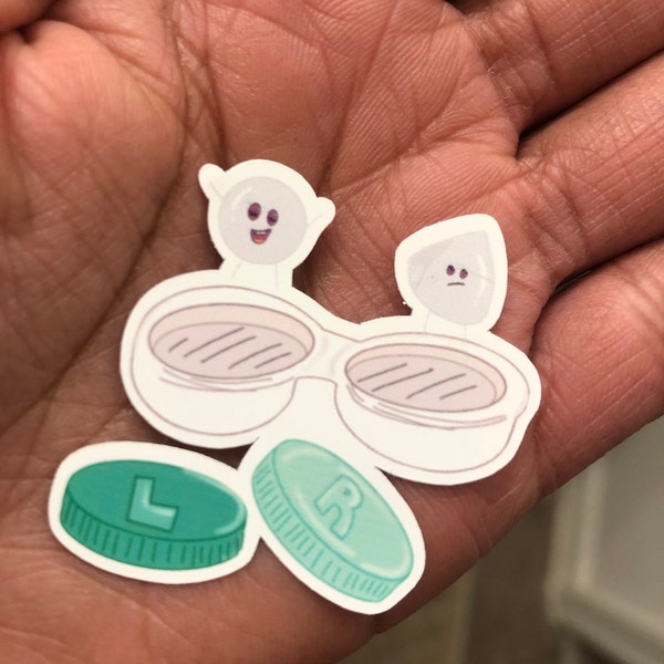 Cute Happy Contact Lens and Case Optometry Sticker, Optometrist Sticker ...