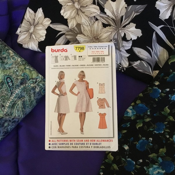 Burda 7798 Size 6-18 Misses Summer Dress and Tops Sewing Pattern ...