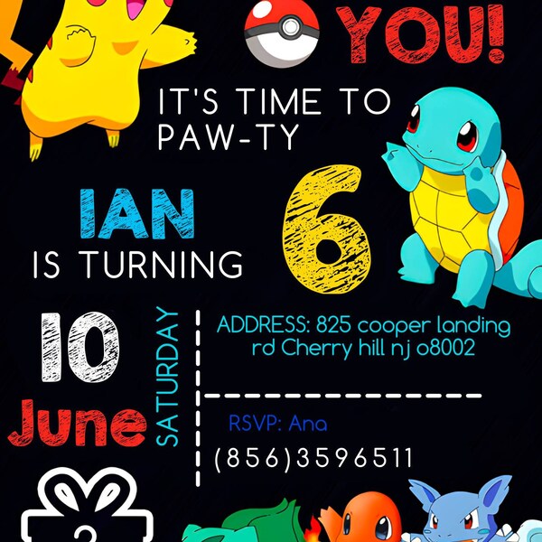 Pokemon Birthday Invitation | Kids Birthday Invitation | Personalized ...