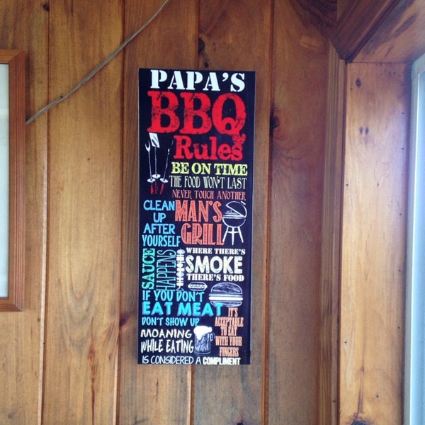 Custom BBQ Sign, Bbq Rules Printable Chalkboard for Him, Customized BBQ ...