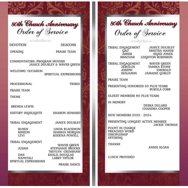 CANVA Church Usher Anniversary Day Program | 11x8.5 US Letter Bulletin ...