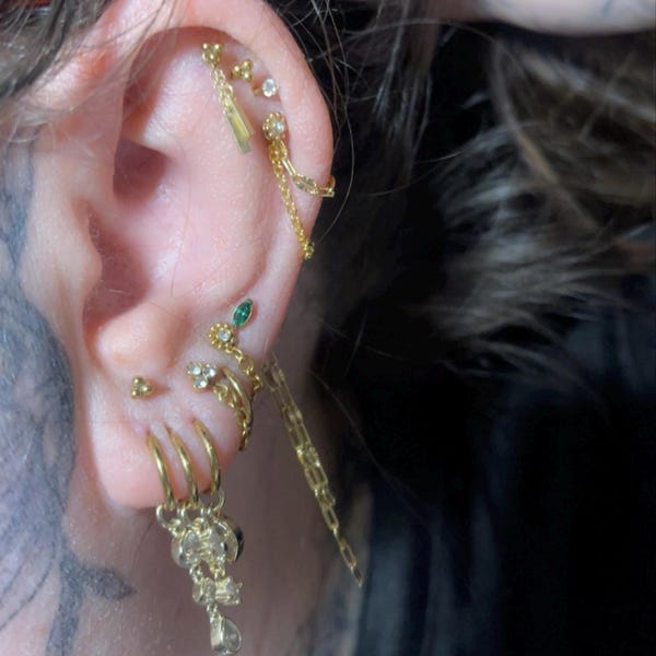 Dangle Gold Earring Chain Charm, Earring Chain, Helix Chain, Cartilage ...