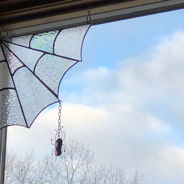 Halloween Stained Glass Spider Web Cobweb Net Suncatcher Black Home ...