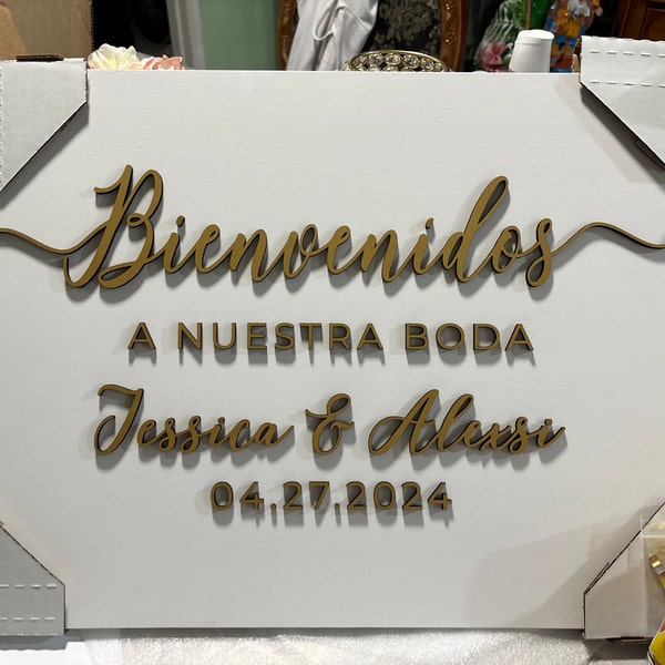 Bienvenidos Welcome Sign - Custom Wood Wedding Sign - Spanish Sign - 3D ...