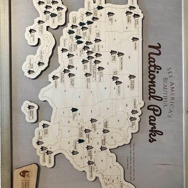 Travel Map National Parks Checklist - Wooden Wall Display With Tree ...