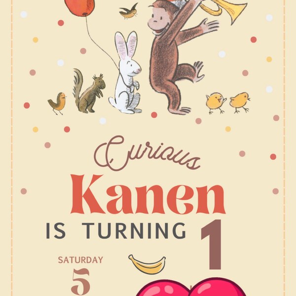 Curious George Birthday Invitation, Printable Monkey Invite, Ape Invite ...