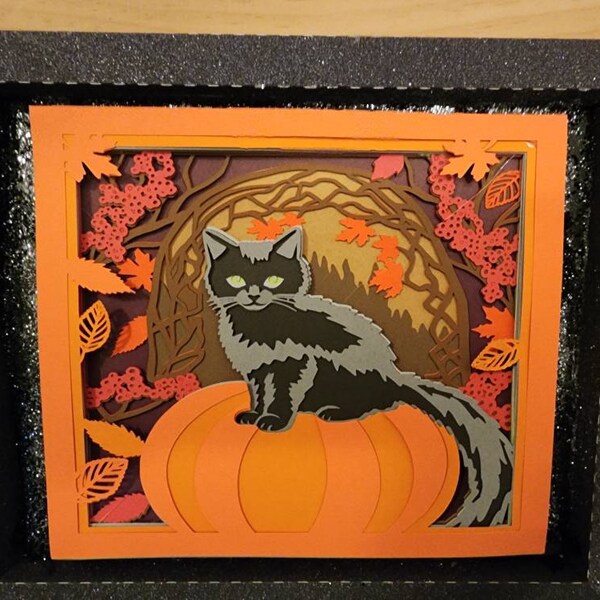3d Fall Cat Scene Shadow Box Svg, 3d Fall Shadow Box Svg, 3d Layered ...