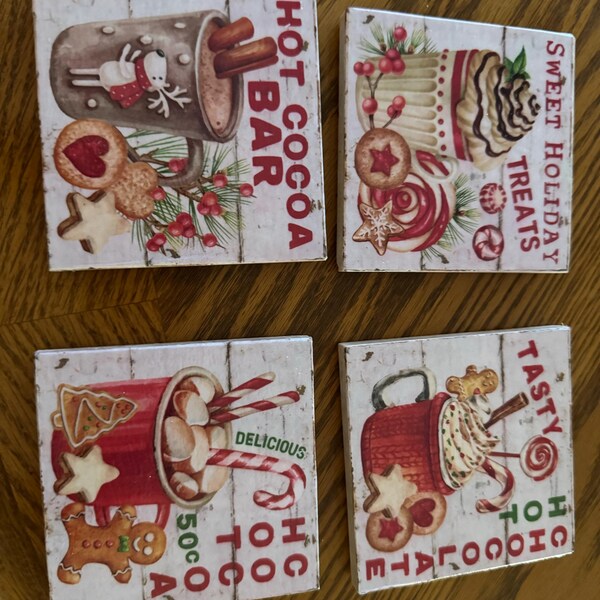 Natural Stone Red Barn Christmas Coasters, Merry and Bright Christmas ...