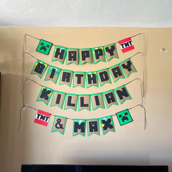 Minecraft Birthday Banner, Kids Decor, Minecraft, Creeper, TNT Banner ...