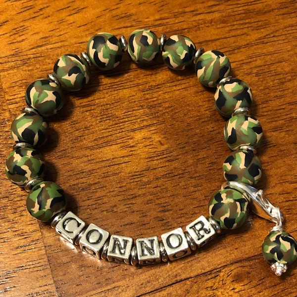Camo Polymer Clay Bead Bracelet, Camouflage,handmade Beads, Millefiori ...