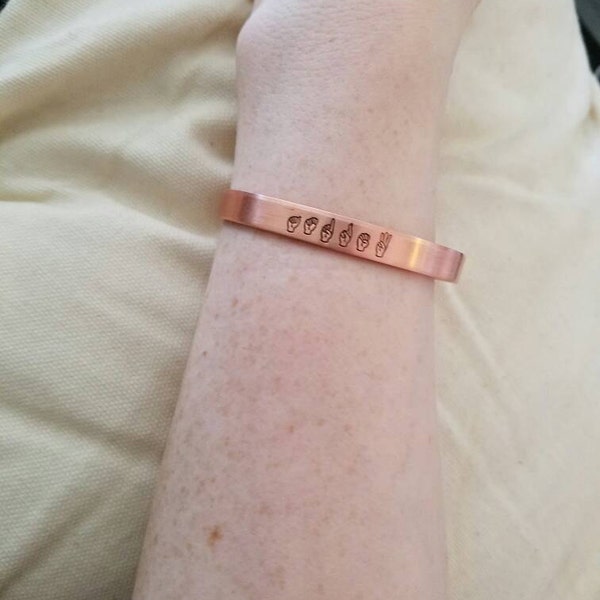 Sign Language Name Cuff Bracelet - Hand Stamped Jewelry - Stacking ...