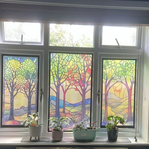 Custom Size Stained Glass Privacy Window Panel Elegant Blue and White ...