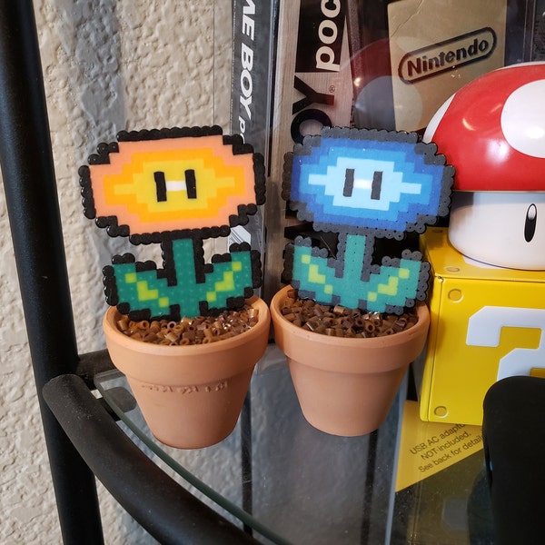 Fire and Ice Mario Flowers | Mario Plant | Video Game Decor |potted ...