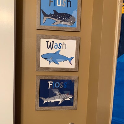 Shark Wall Art Decor for Boy Bathroom, Shark Bathroom Rules, Wash Flush ...
