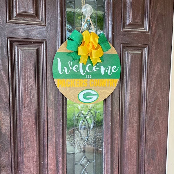 12" Green Bay Packers Wood Round Door Sign Welcome to Our Home Packers ...