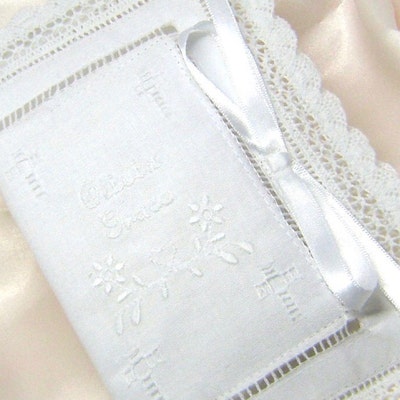 MONOGRAMMED LINEN & LACE Bible Cover, Hemstitched, Entredeux Trim, Baby ...