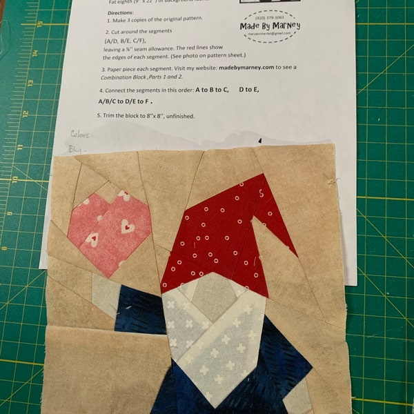 GNOME WITH HEART Paper Pieced Block Pattern in Pdf - Etsy