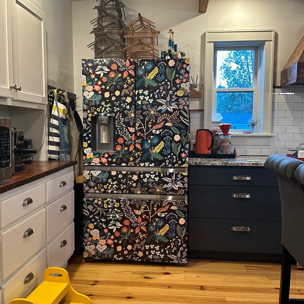 Fridge Wrap Vintage Dark Floral, Refrigerator Wrap Vinyl Side by Side ...