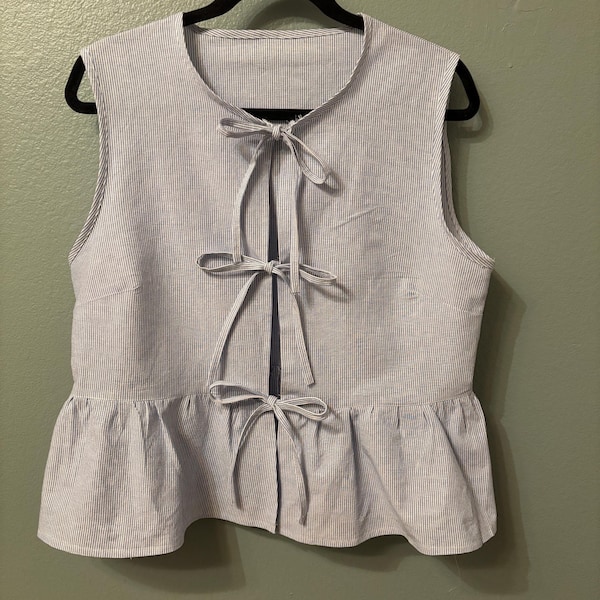 Top Sewing Pattern | Ties Front Top With Frilled Hem | Open Front Top ...