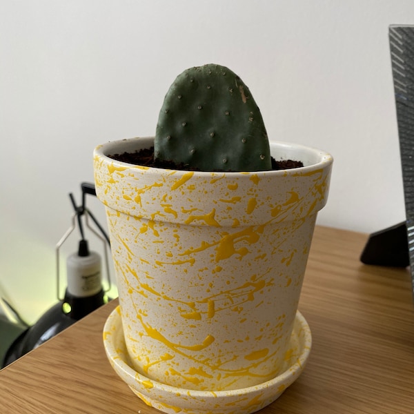 Medium Splatter Ceramic Plant Pot & Dish - Choose Your Colours - Etsy UK