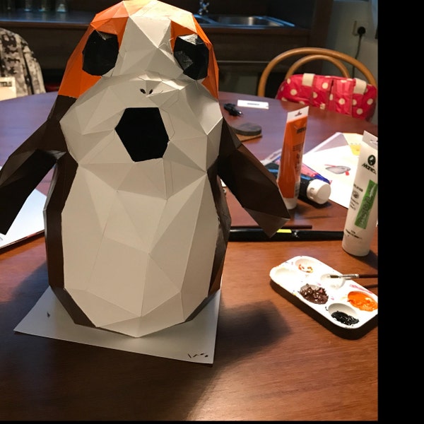 Porg Papercraft PDF, DIY Sci Fi Creature Decor, Low Poly 3D Printable ...