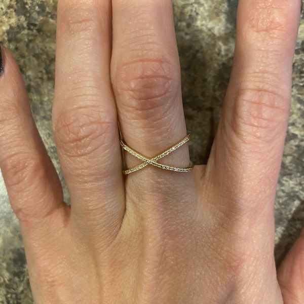 Diamond X Ring, 14k Gold Crossed Ring, 14k Gold Criss Cross Ring ...