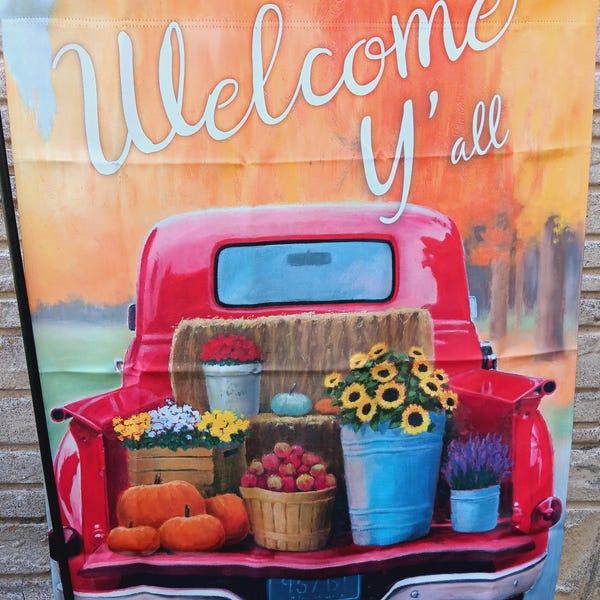 Welcome Yellow House Primitive Garden Flag Outdoor Decorative Yard ...