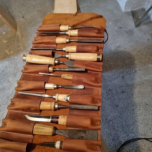 Genuine Leather Tool Roll With 15 Pockets. Universal Leather Crazy ...
