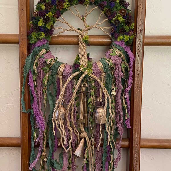 Tree of Life Witch Bells, 9 Inch, Ostara Spring Wreath, Cotton Ribbons ...